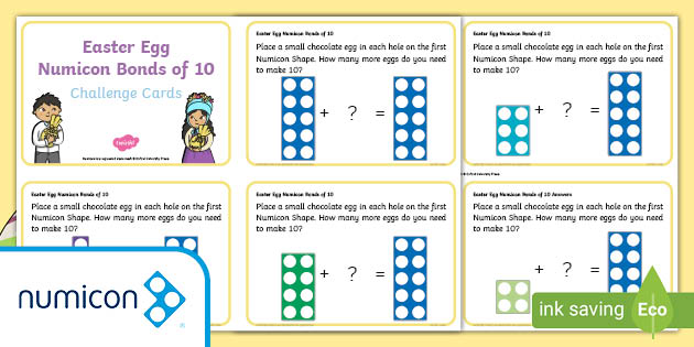 Easter Egg Number Bonds of 10 Numicon Shapes Challenge Cards